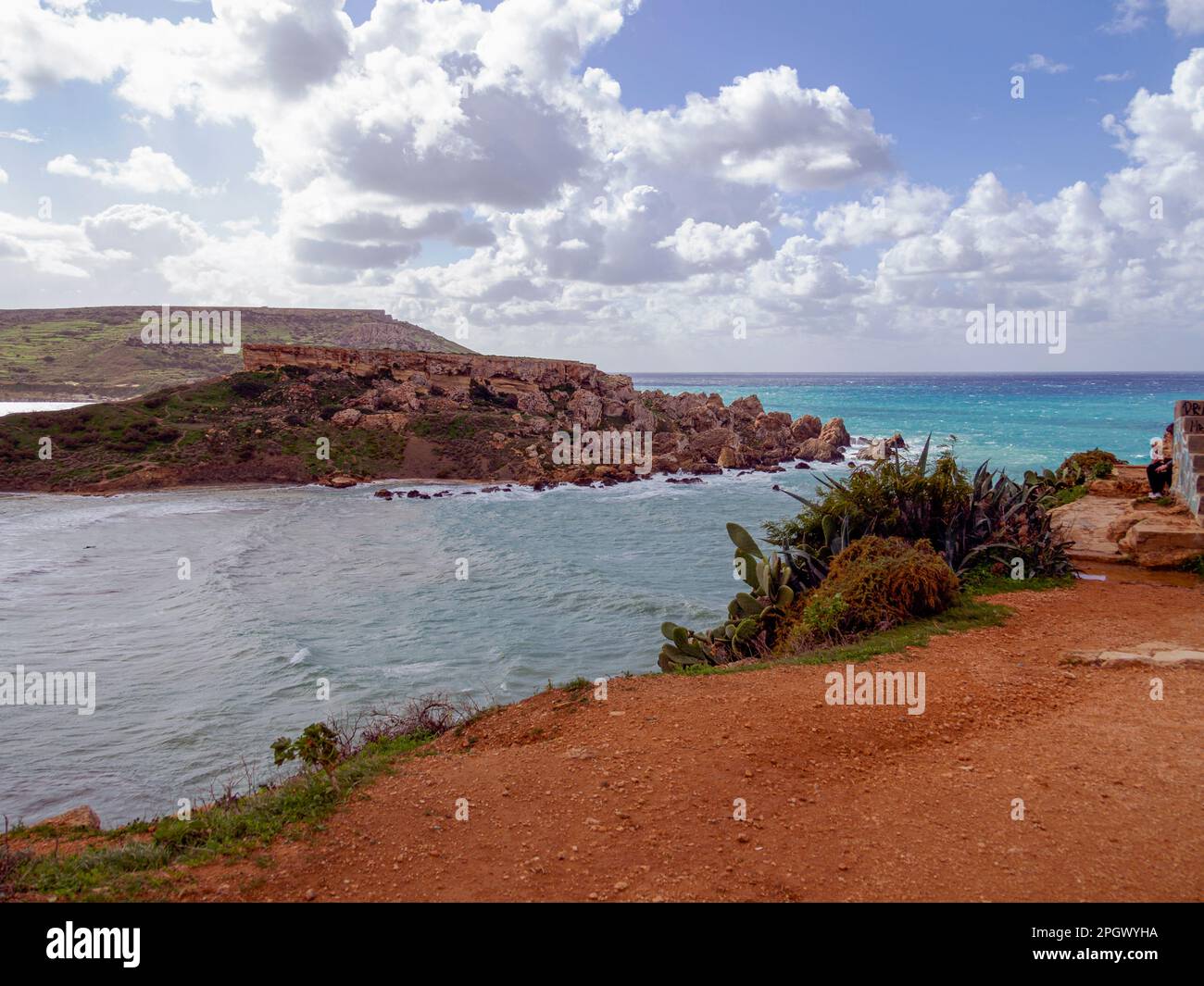 Golden Bay beach, Maltese islands. landscape. windy cloudy weather ...