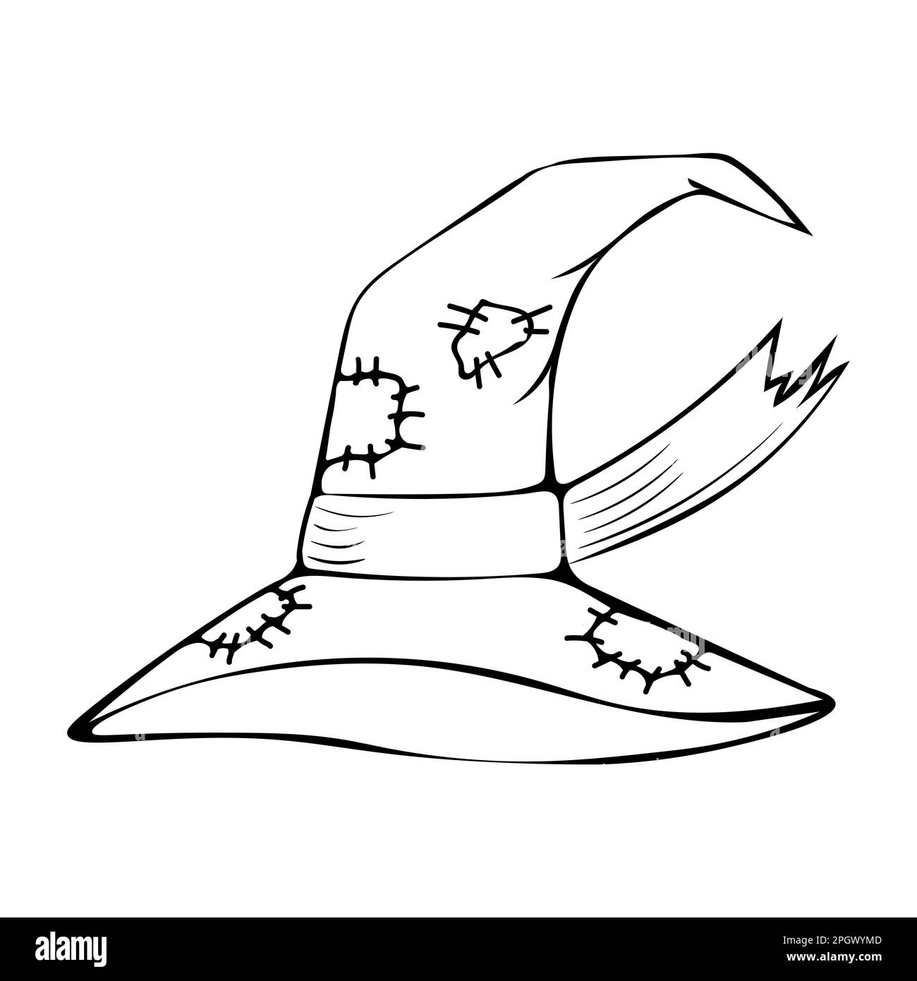 Vector illustration of a hand-drawn witch hat with patches Stock Vector ...