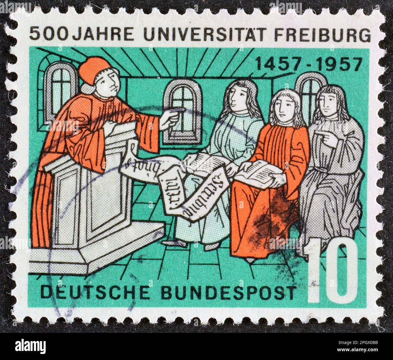 Cancelled postage stamp printed by Germany, that shows Scholars ...