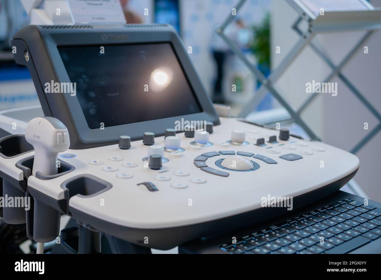 Ultrasound machine with control panel and sensors - close up view Stock ...