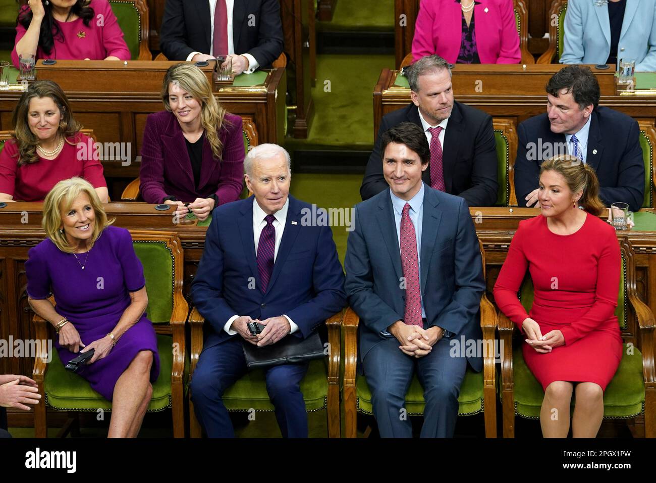 President Joe Biden sits next to first lady Jill Biden, Canadian Prime ...