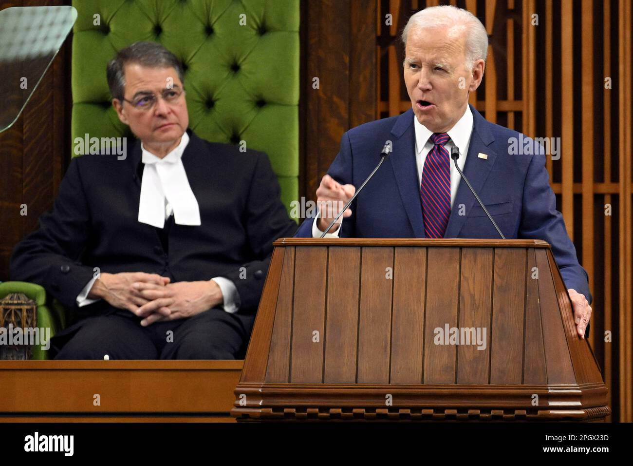 President Joe Biden speaks to the Canadian Parliament in Ottawa, Canada ...