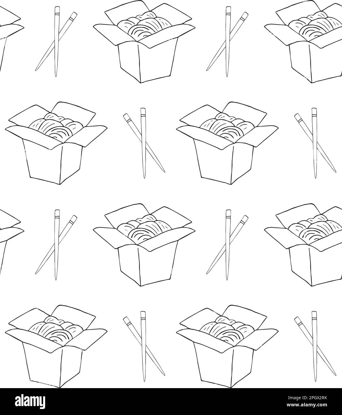 Vector seamless pattern of hand drawn sketch doodle chinese wok noodles ...