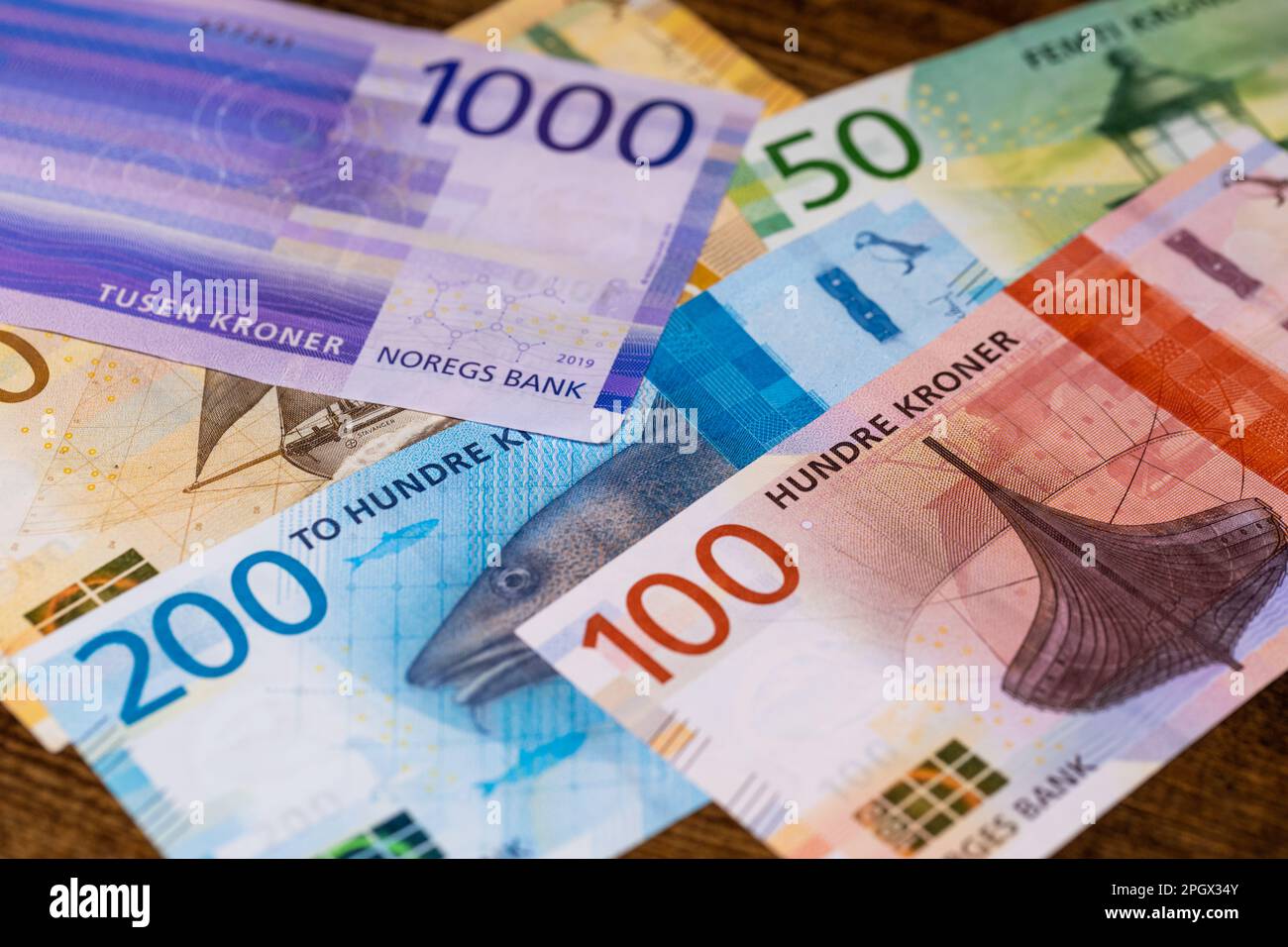 Norwegian money lying on the table, Norway currency, Finance and home ...