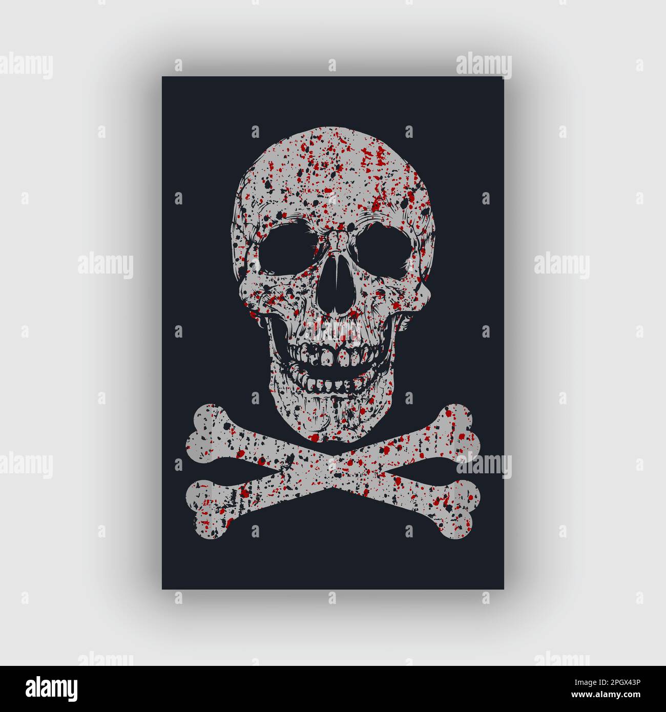 Skull and bone vector with gritty texture and blood stain artwork ...
