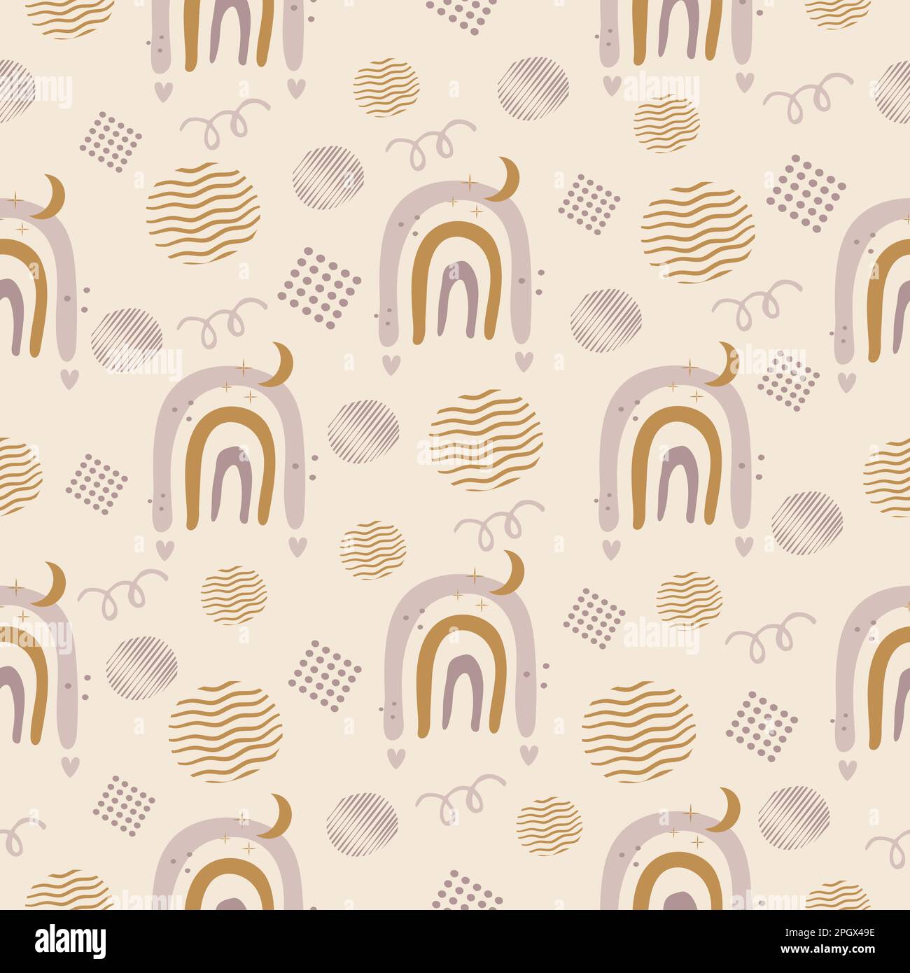 Creative boho rainbow seamless pattern with abstract elements Stock ...