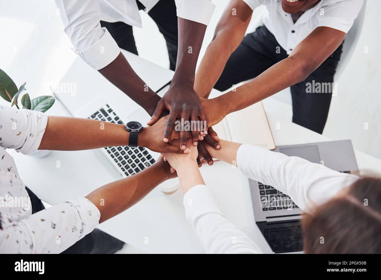 Top view of hands doing success gesture. Group of african american ...