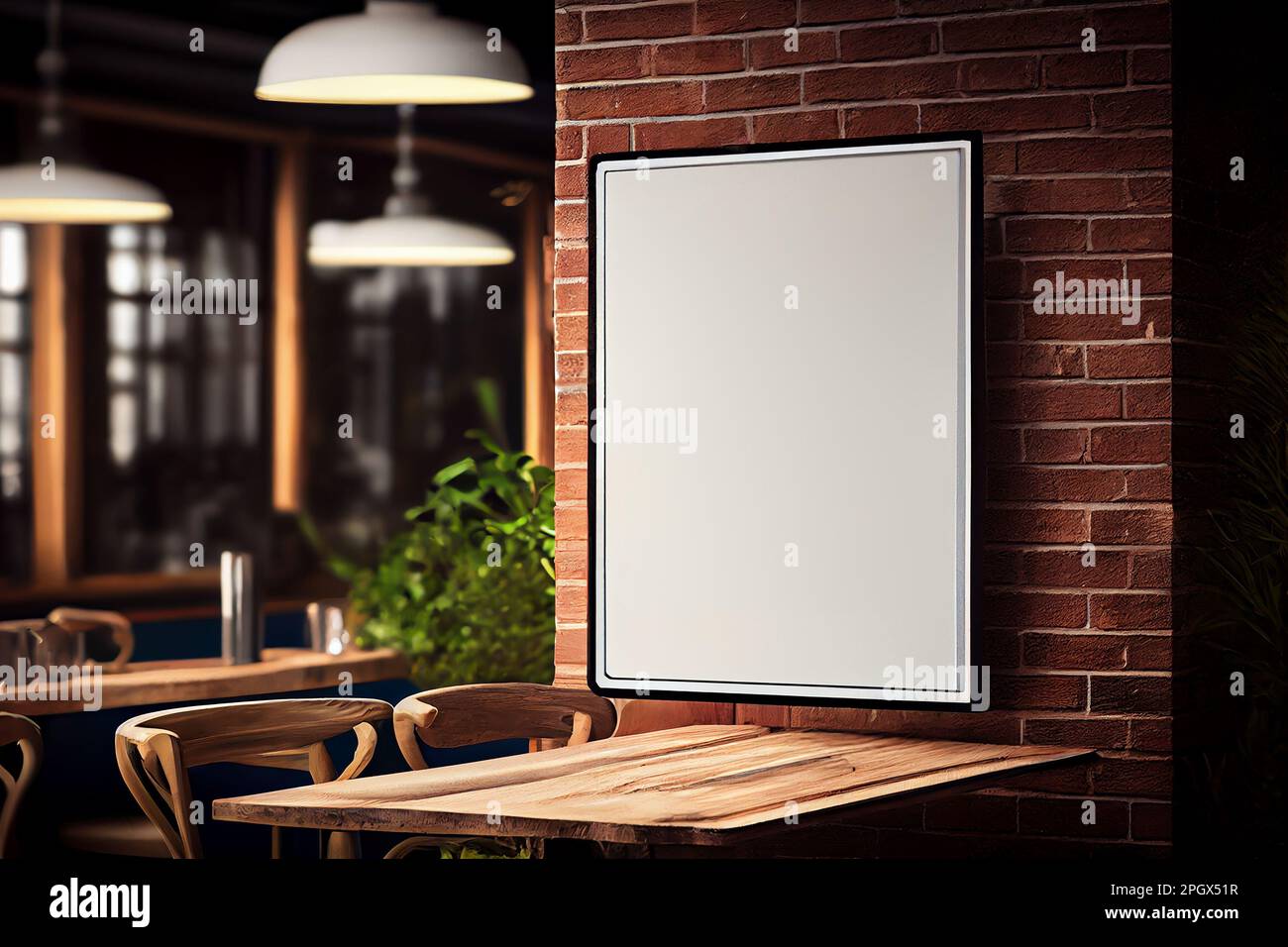 Mockup label, blank menu frame in Bar restaurant. Stand for booklets ...