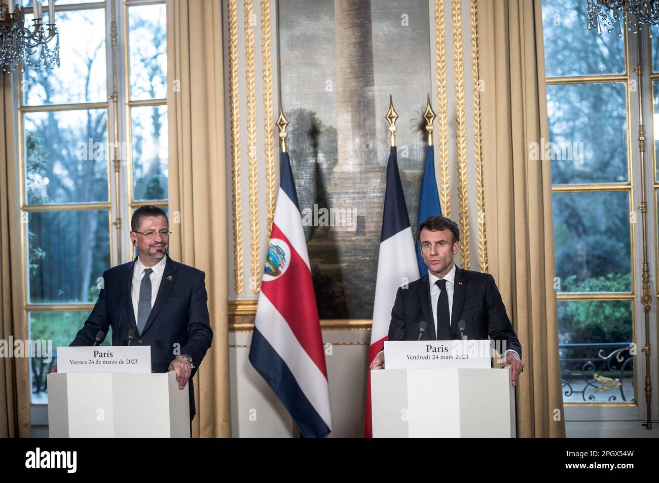 Paris, France. 24th Mar, 2023. French President Emmanuel Macron held a ...