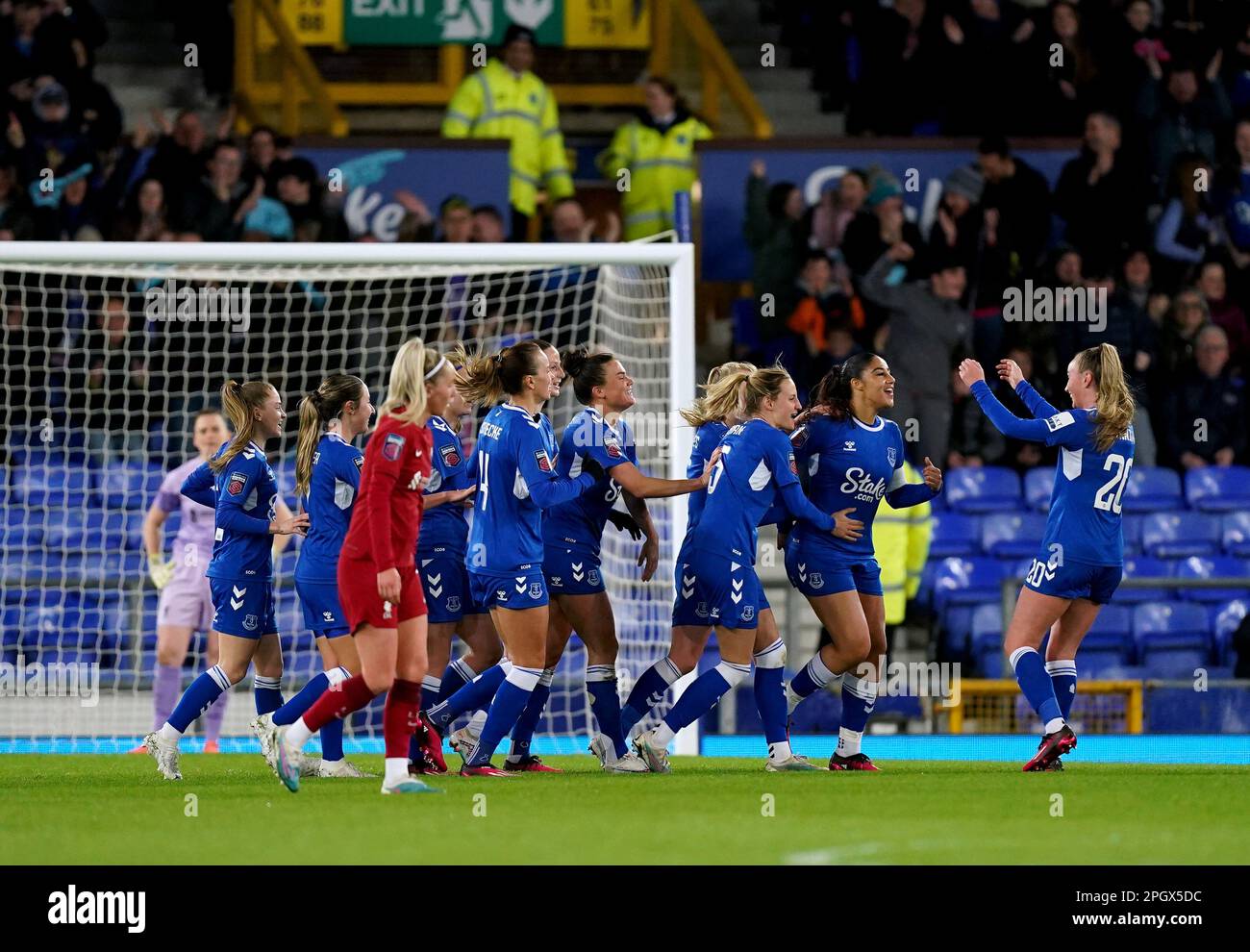 Everton's Gabrielle George (second right) celebrates with her team ...