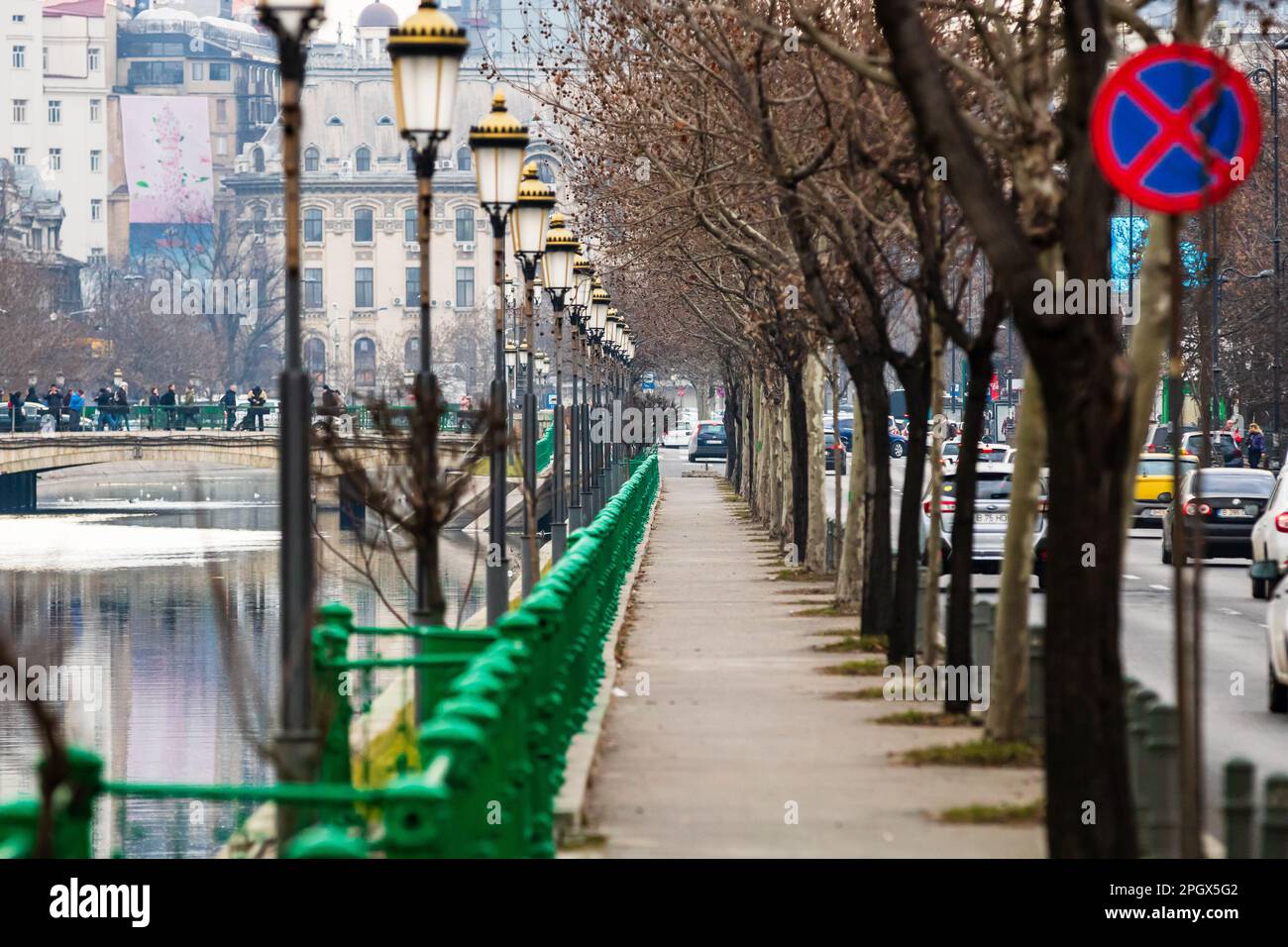 Bridge over Dambovita River. Cityscape Bucharest, Romania, 2023 Stock ...