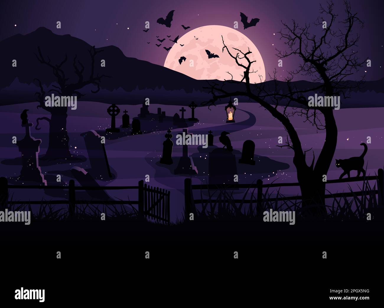 Haunted Graveyard Purple Halloween Background Stock Vector Image & Art - Alamy