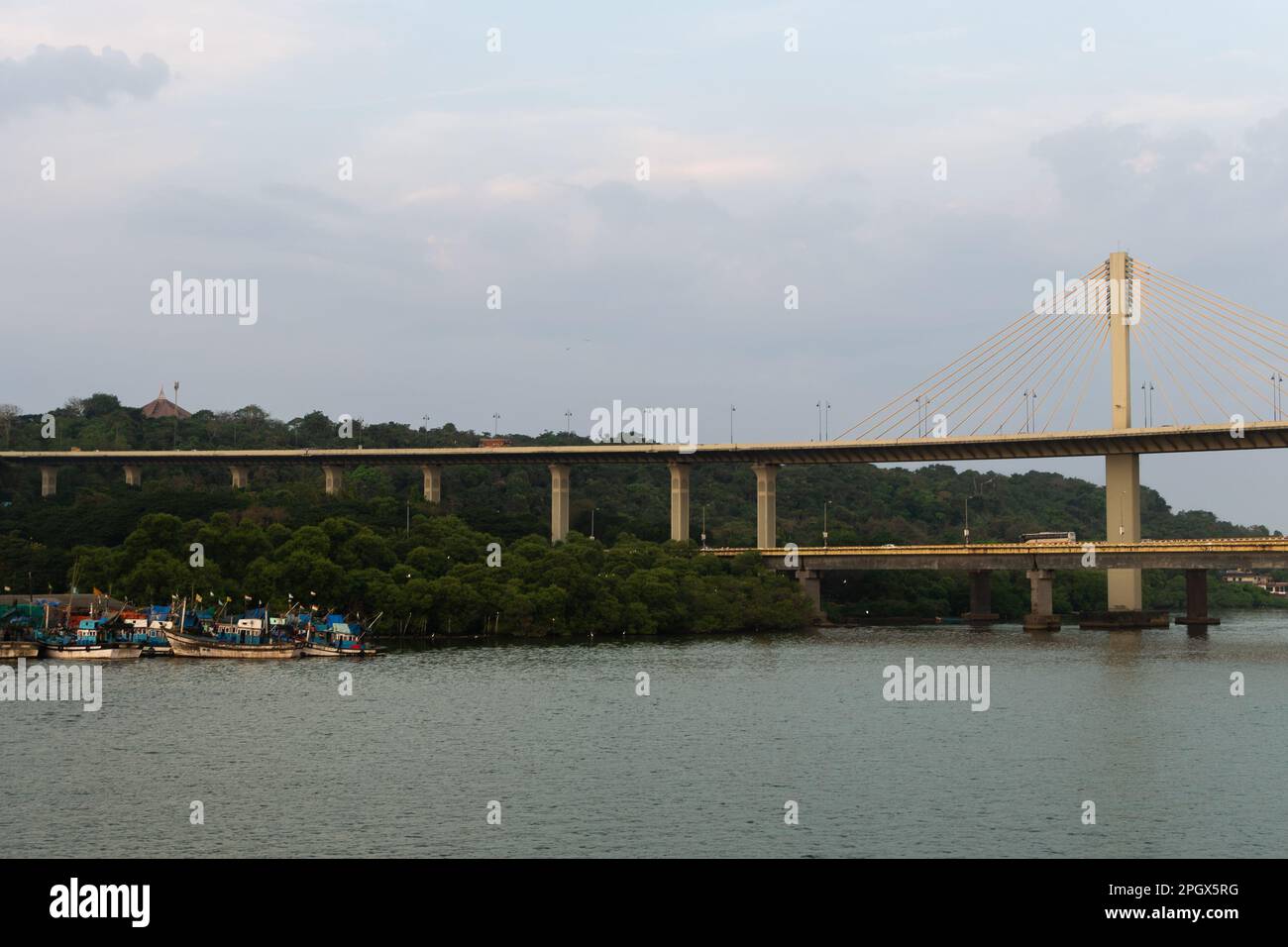 Panaji Goa India Oct 22 2022: Sunset time cruise View of the Atal Setu ...