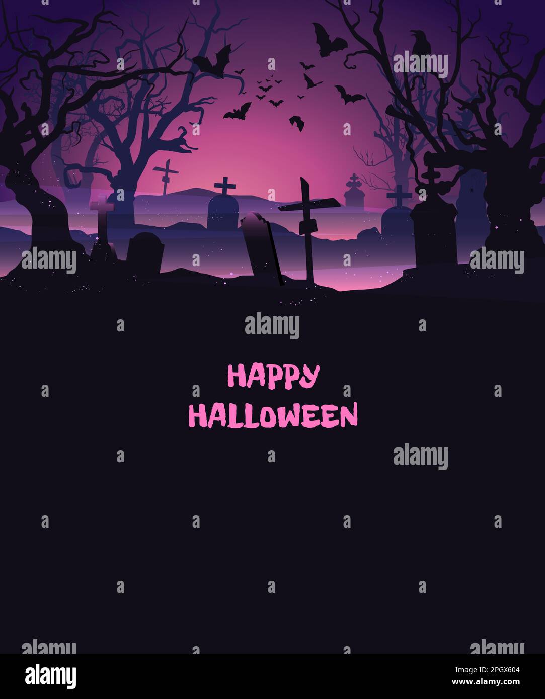 Pink Cemetery halloween background vertical banner Stock Vector Image ...