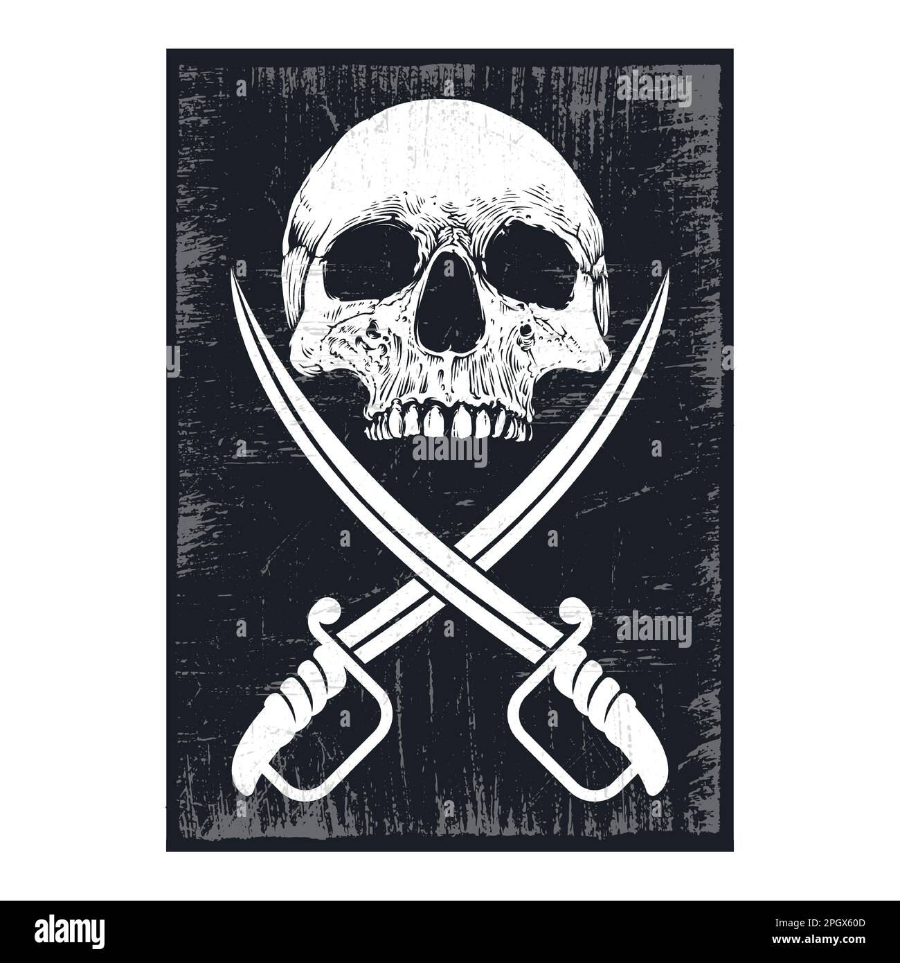 Sword and skull poster design with grunge texture style. Editable ...