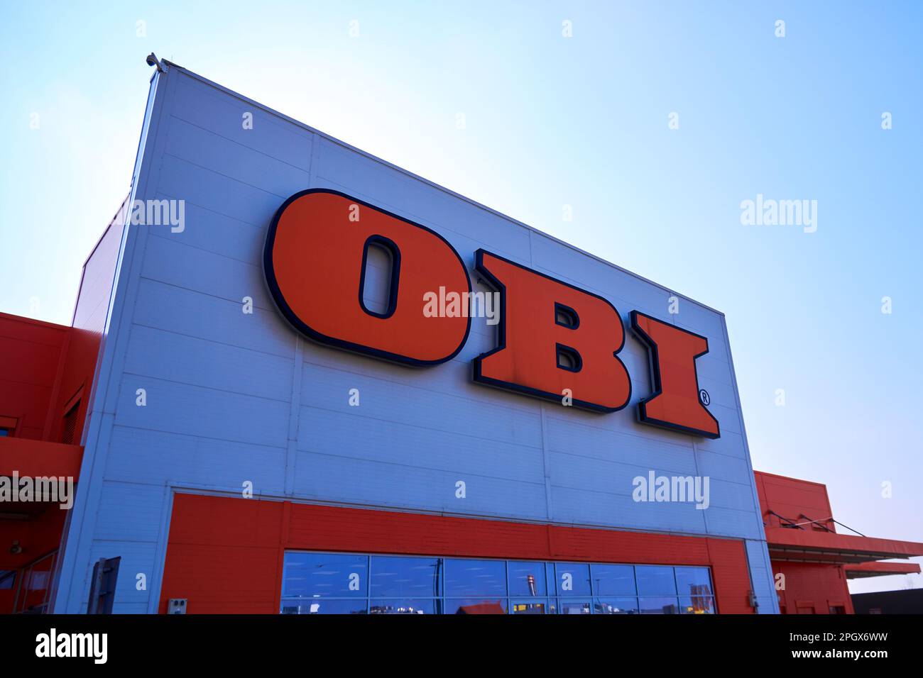 OBI company sign on facade store Stock Photo - Alamy