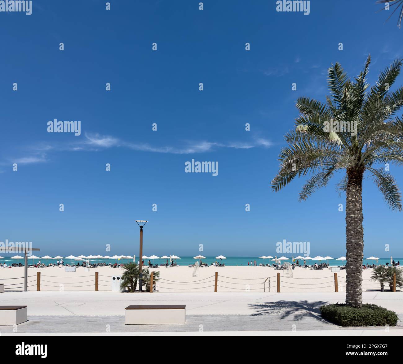 Tourists and residents enjoying the Mamsha Saadiyat Soul Beach on a ...
