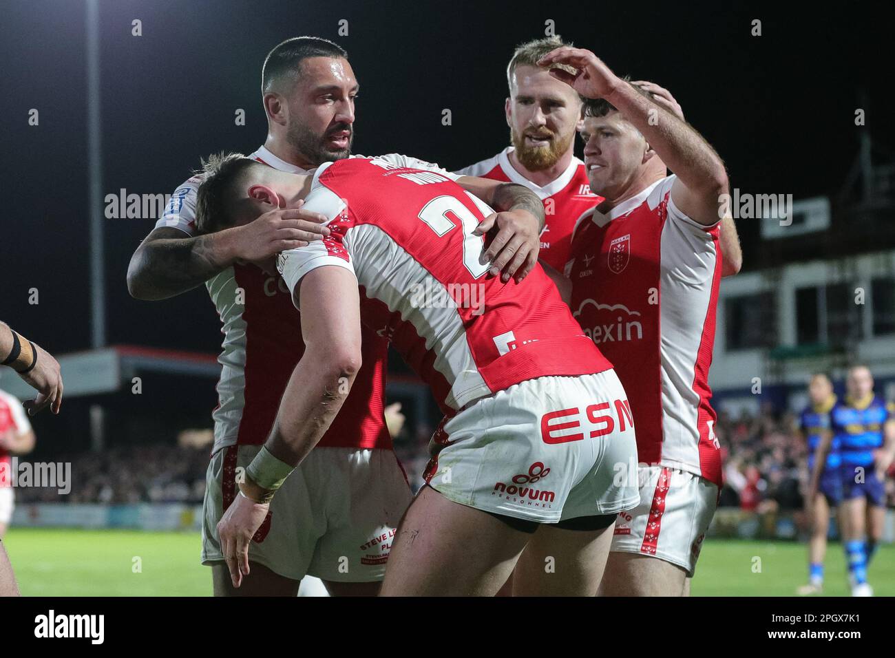 Wakefield, UK. 24th Mar, 2023. Sam Wood #24 of Hull KR celebrates his ...