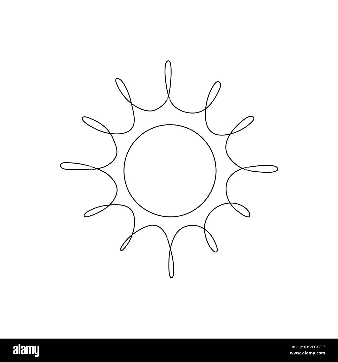 Continuous line sun art. Single line sketch sunny summer travel concept. Icon hot bright sky ...