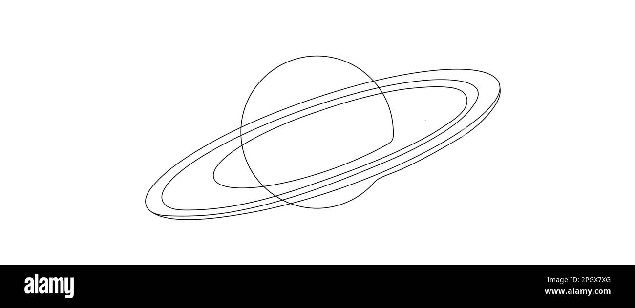 Continuous one line drawing planet Saturn. Outer space concept. Single ...