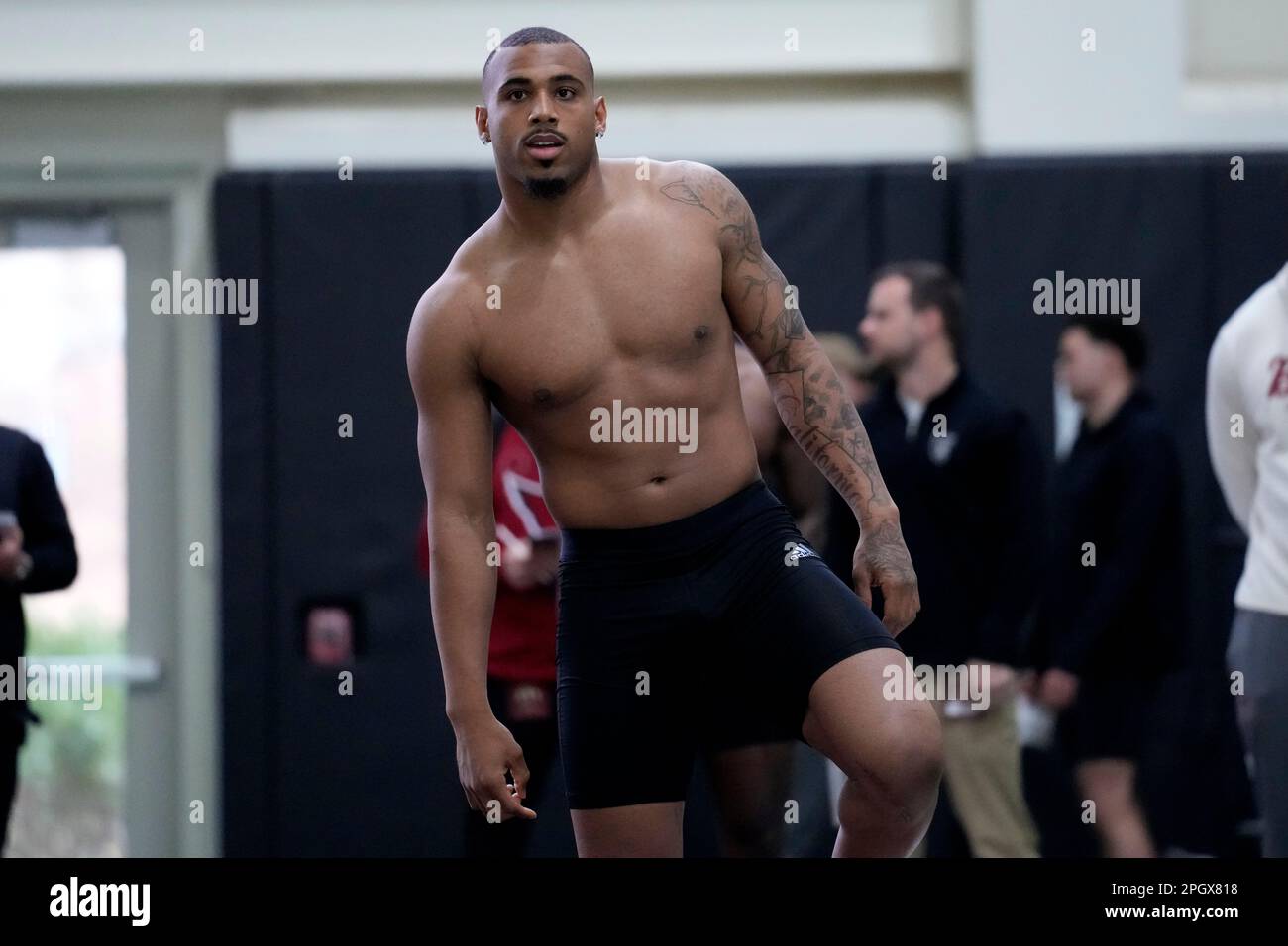 Boston College Eagles defensive back Jaiden Woodbey during a football drill at an NFL Pro Day ...