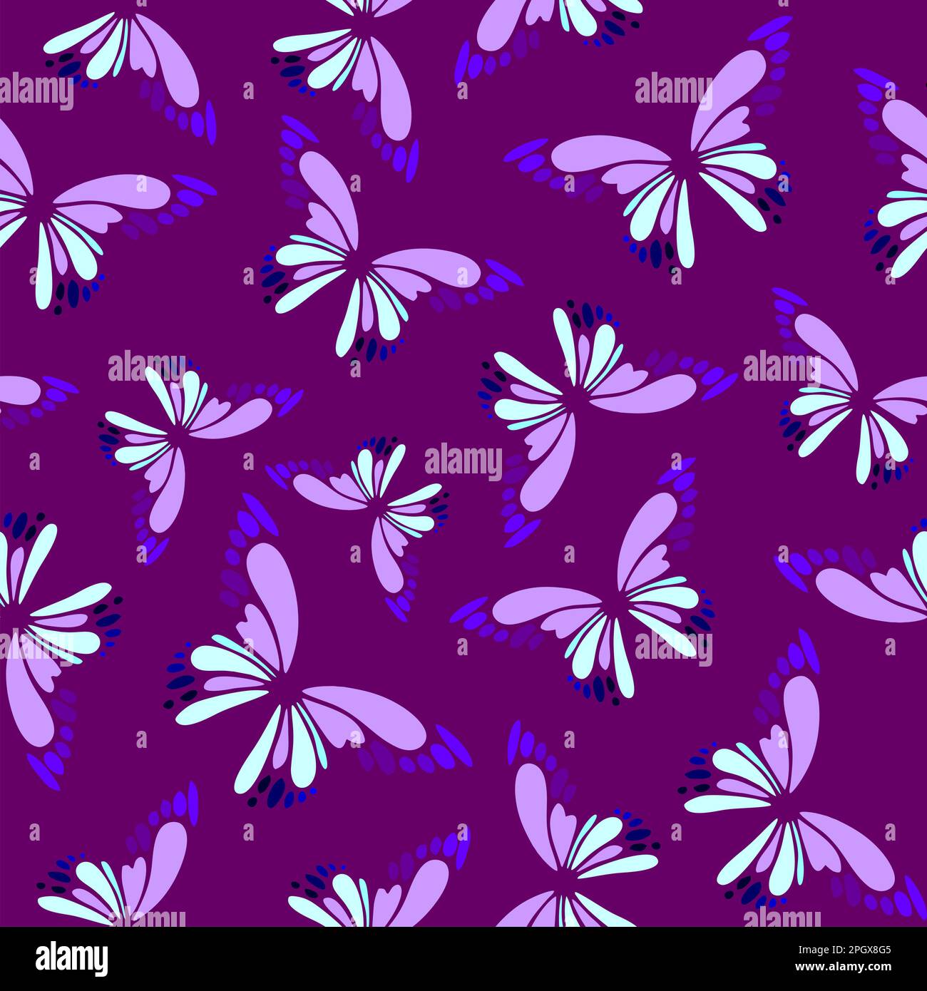 seamless pattern of blue-violet decorative butterflies on a magenta ...