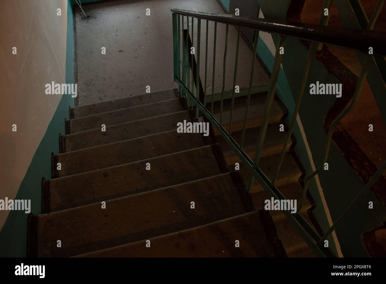 old soviet dirty dark staircase in an apartment building in dnipro city ...