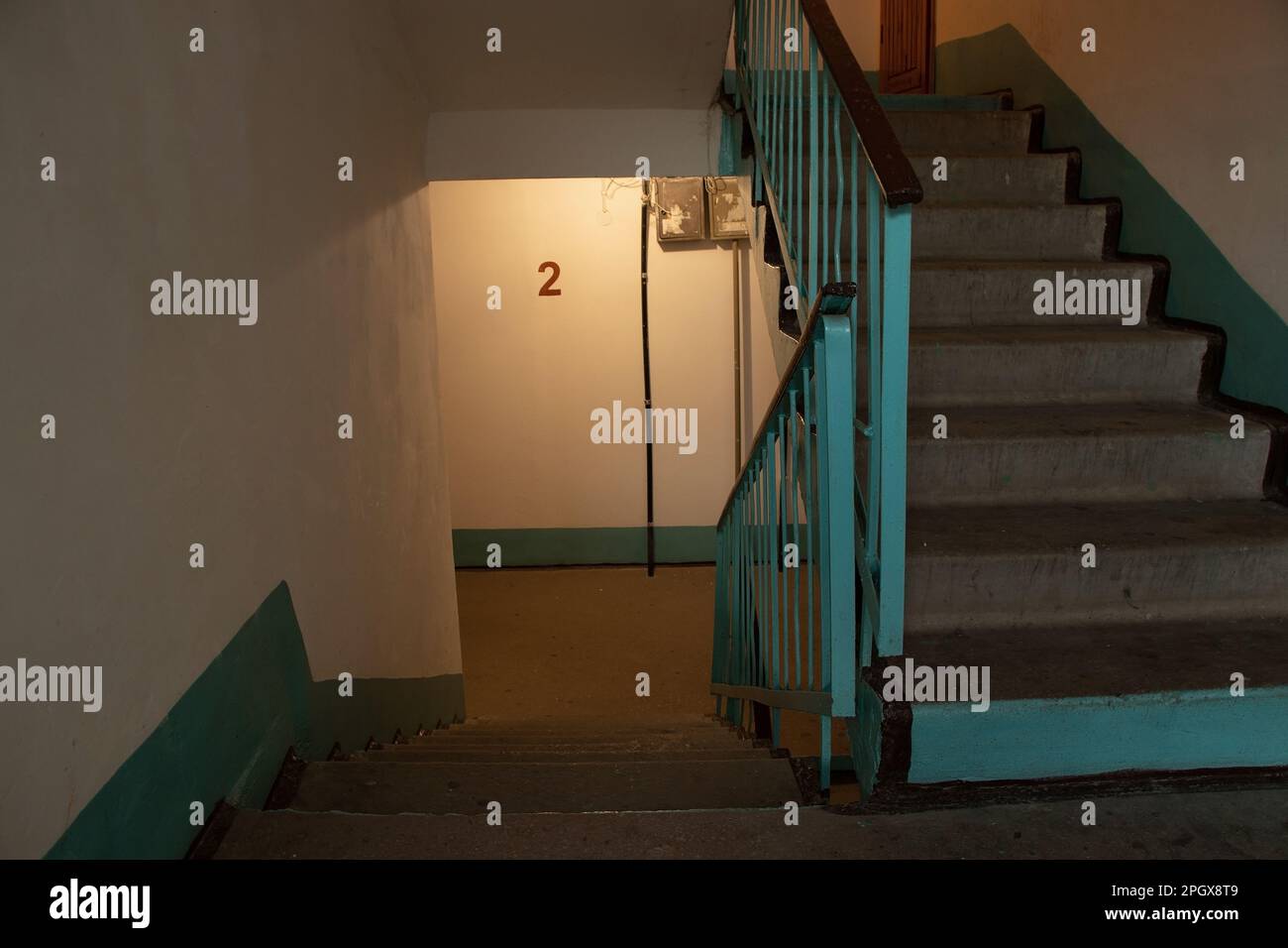 old soviet dirty dark staircase in an apartment building in dnipro city ...