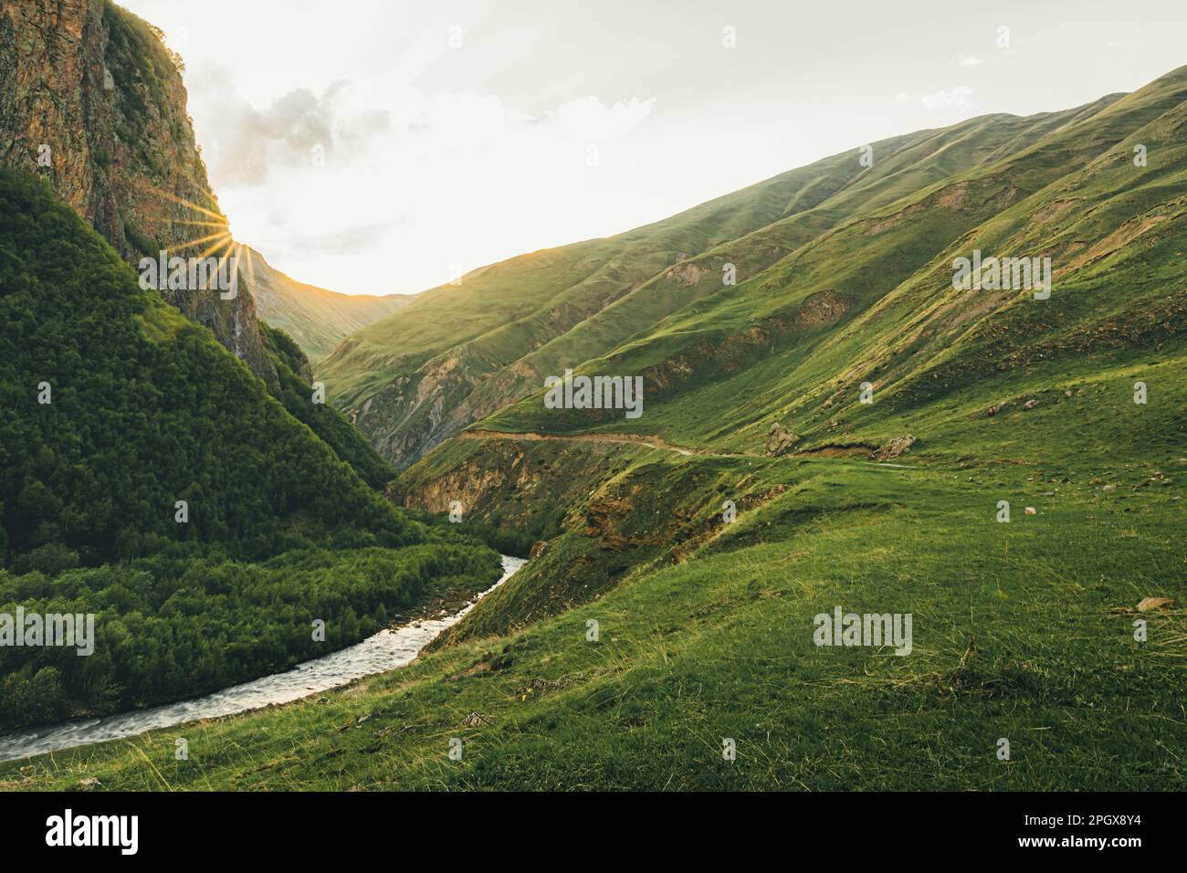 Scenic famous military road to Truso valley in Kazbegi national park ...