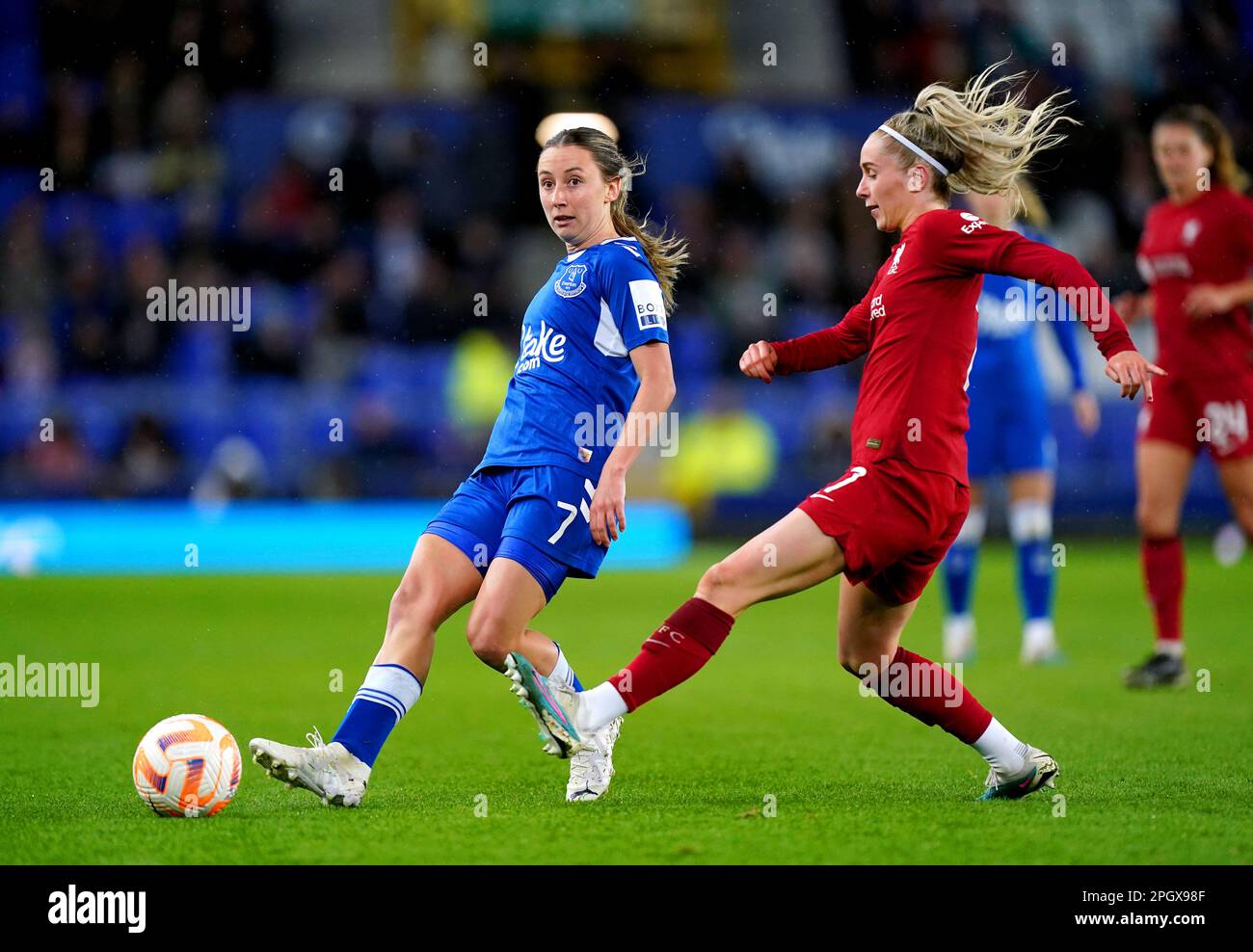 Everton's Clare Wheeler (left) and Liverpool's Missy Bo Kearns battle ...