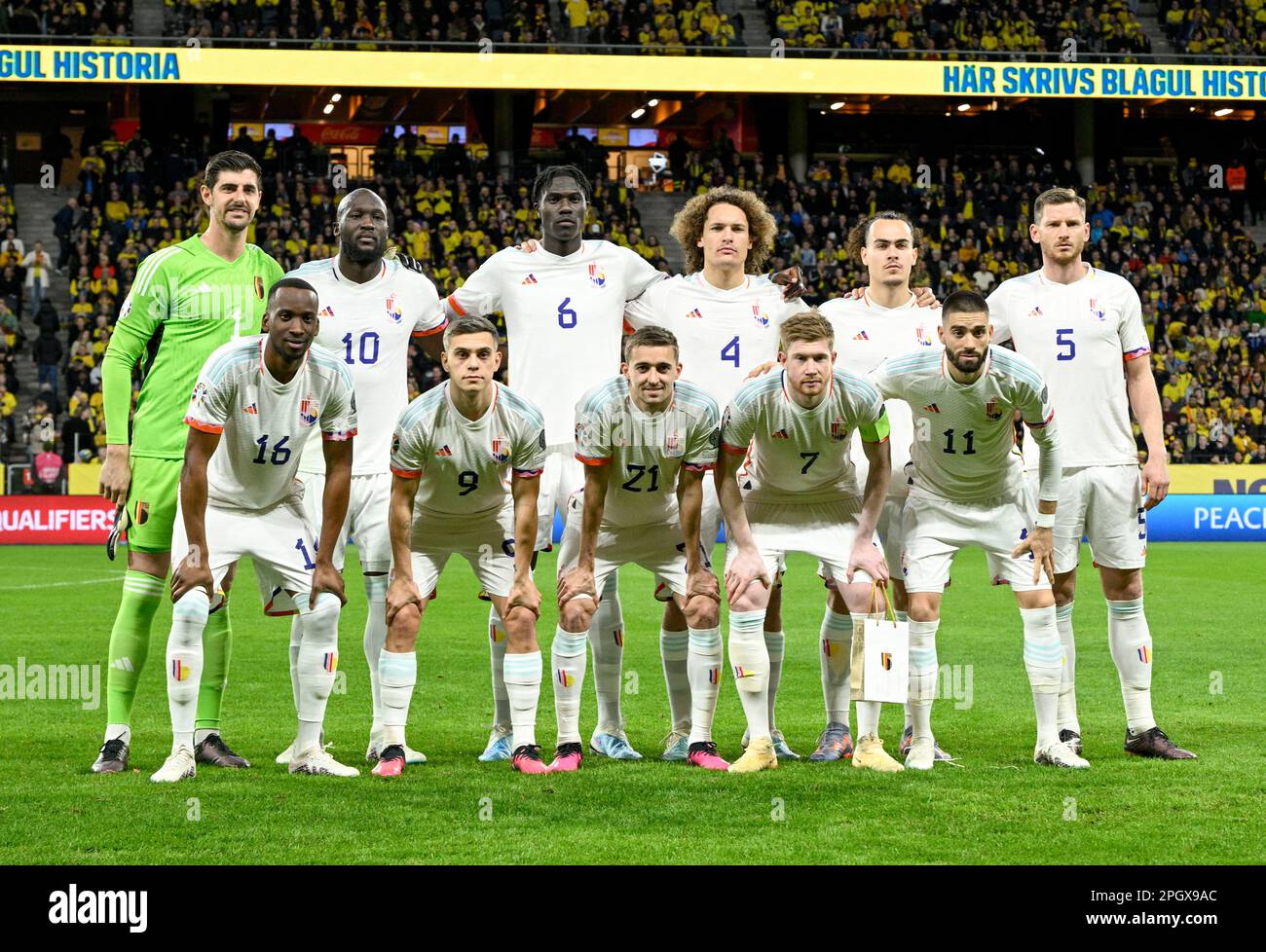Stockholm, Sweden. 24th Mar, 2023. Belgium's team: First row: Thibaut ...