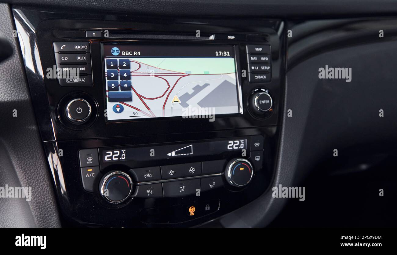 Navigation system. Modern new luxury automobile interior. Design and ...