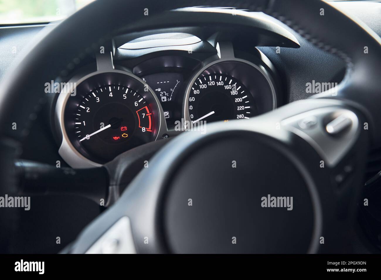 Steering wheel and front panel. Modern new luxury automobile interior ...