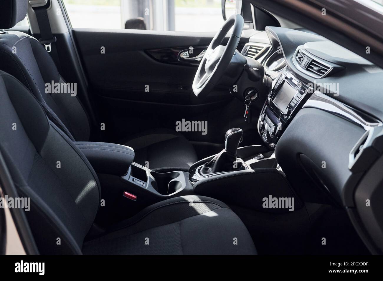 Steering wheel and front panel. Modern new luxury automobile interior ...