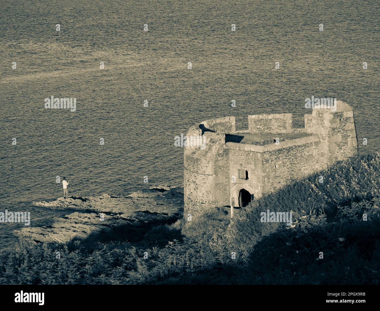 Black and White Landscape of Man Fishing at Little Dennis Fort ...