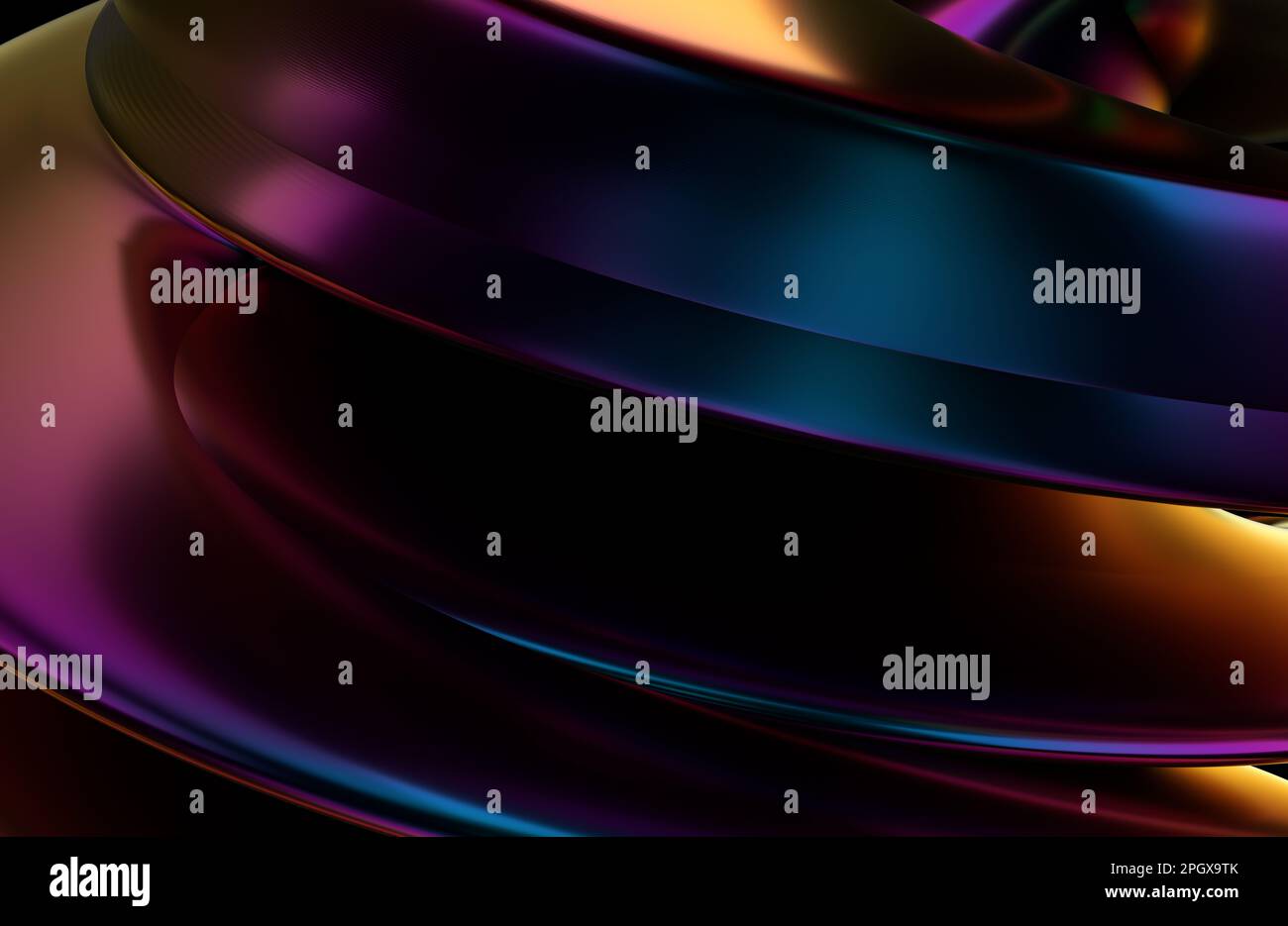 3D rendered abstract curve formation with multi colored blended chrome ...