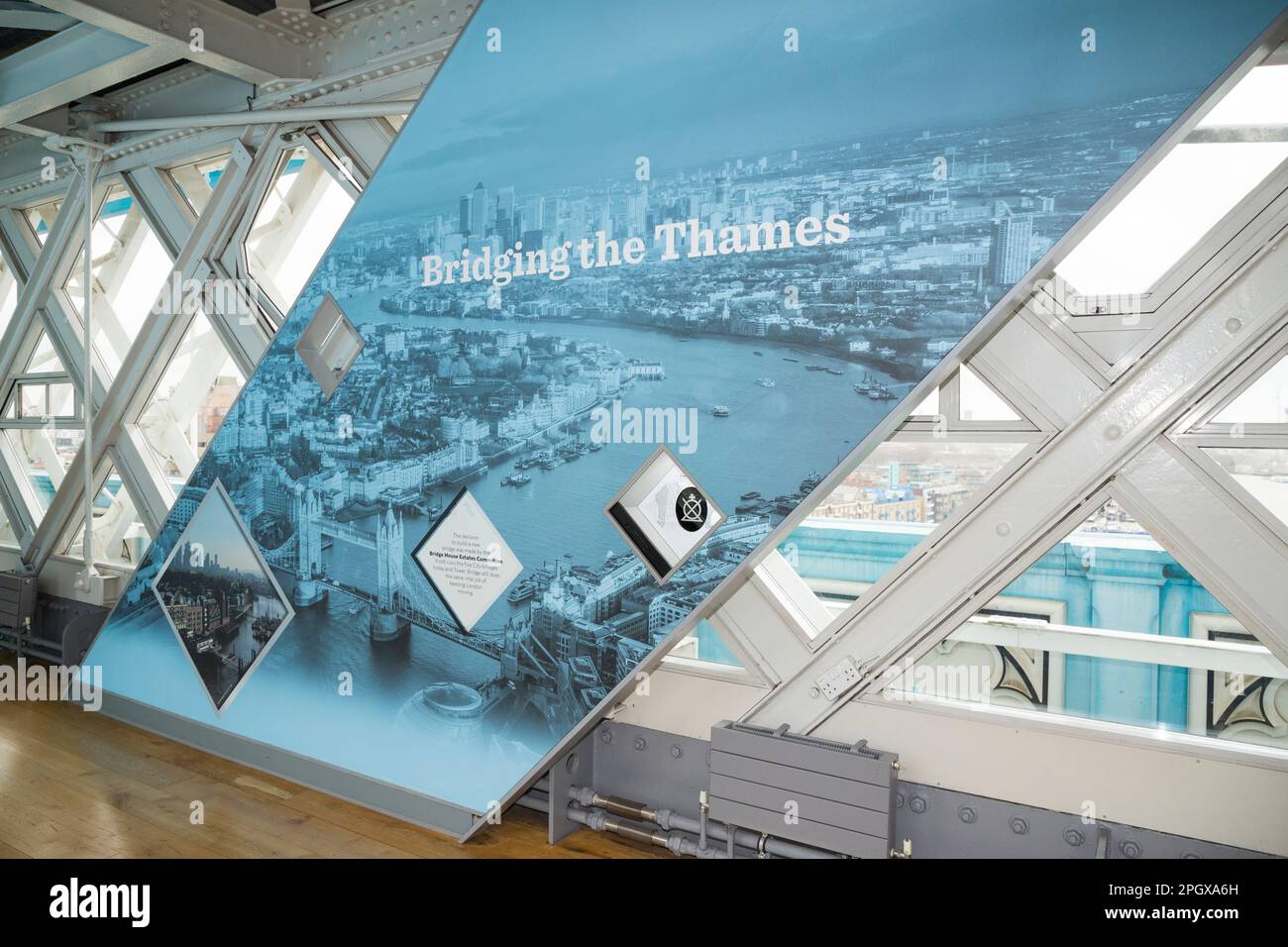 Tourist information displayed signs inside the high level walkway ...