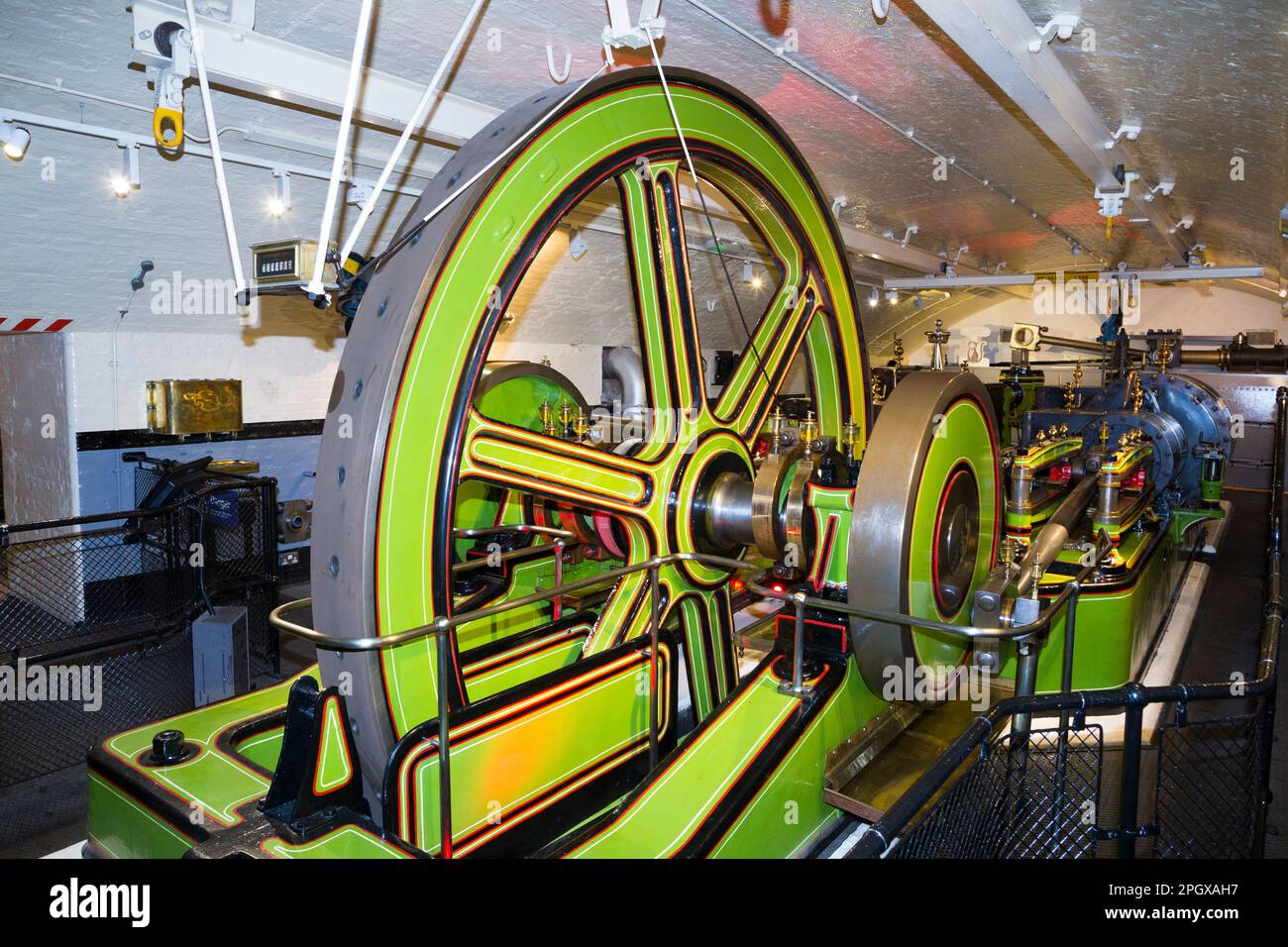Large fly wheel in the Engine Rooms of Tower Bridge, which spans the ...