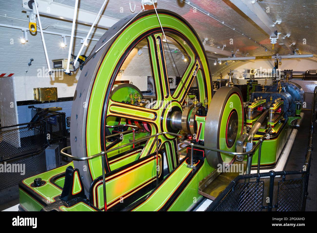 Large fly wheel in the Engine Rooms of Tower Bridge, which spans the ...