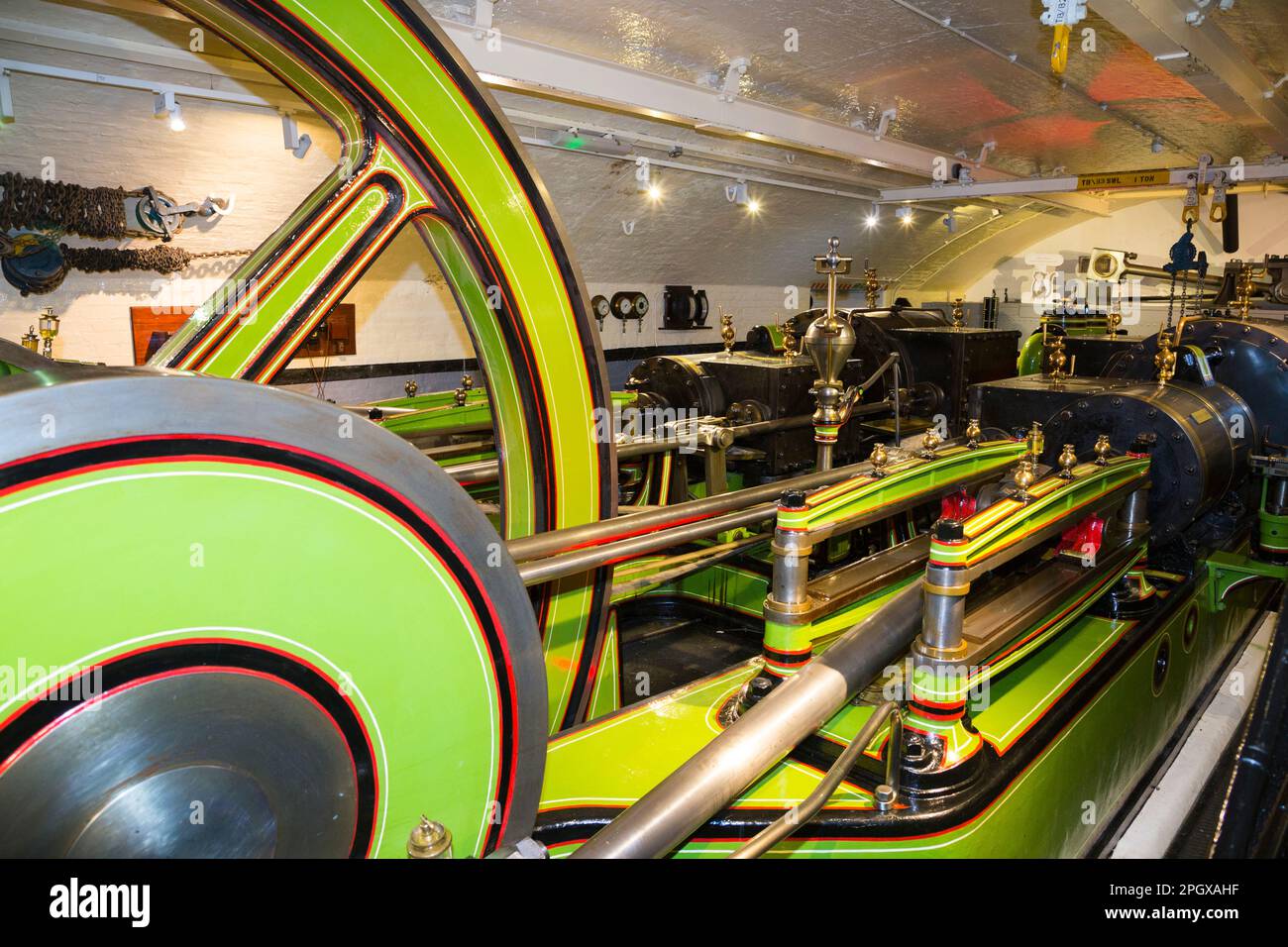 Large fly wheel in the Engine Rooms of Tower Bridge, which spans the ...