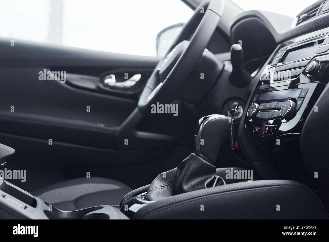 Steering wheel and front panel. Modern new luxury automobile interior ...