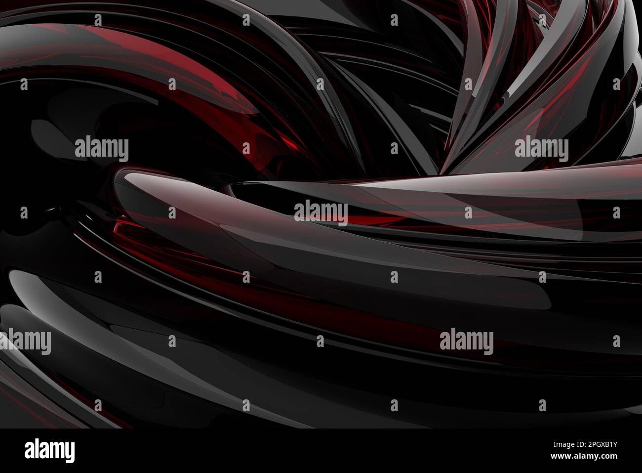 A 3D rendered abstract shape formation with deep red and black tinted ...
