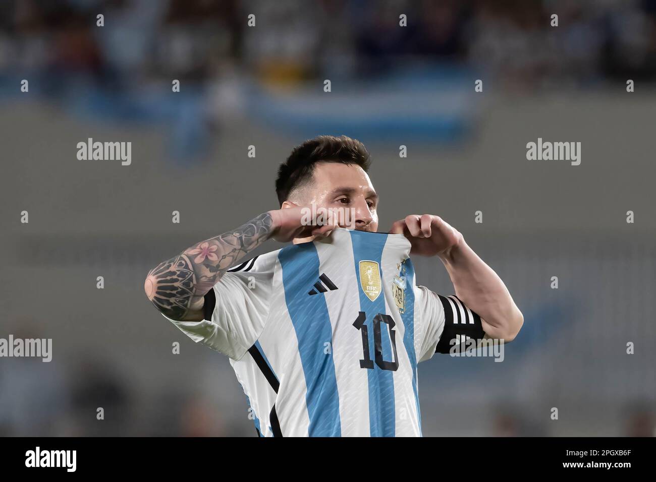 Lionel Messi of Argentina seen during an international friendly match ...