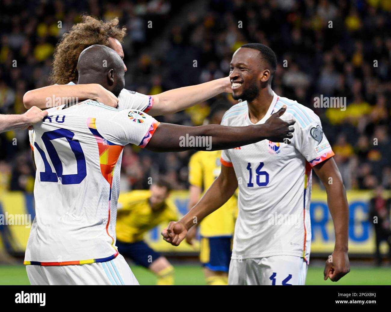 Belgium's Romelu Lukaku (10) celebrates scoring 0-2, his second goal ...