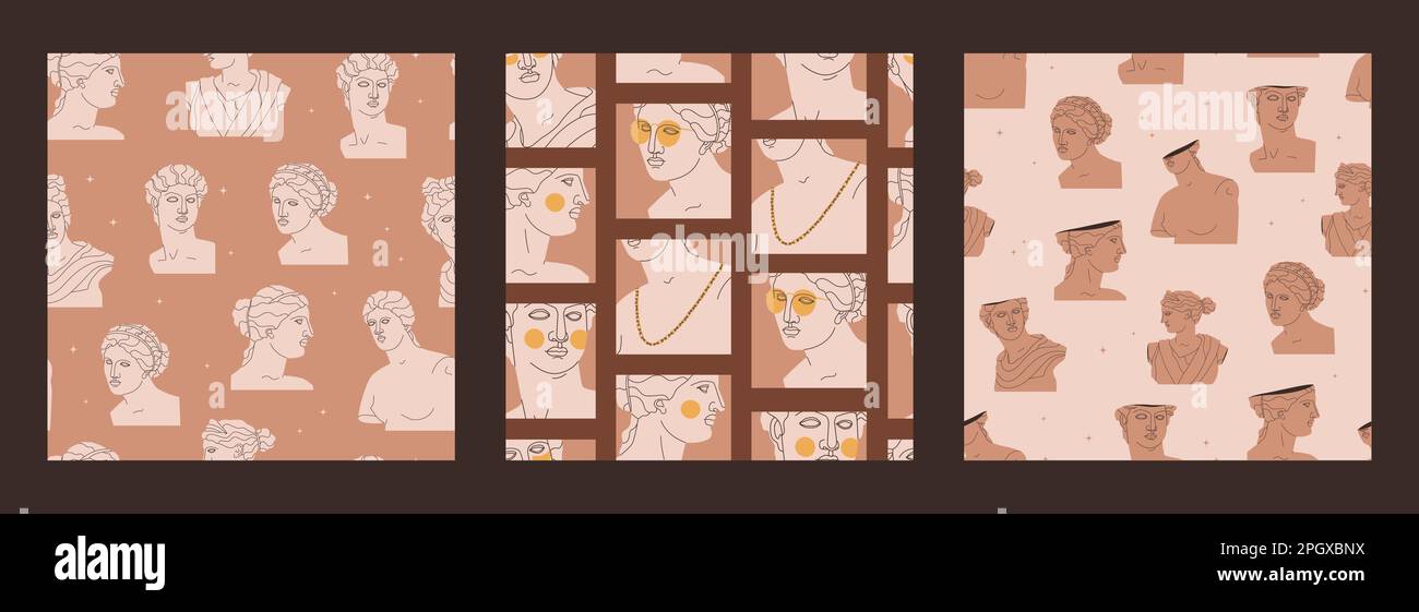 Set of vector seamless patterns of decorative ancient Greek statues of ...