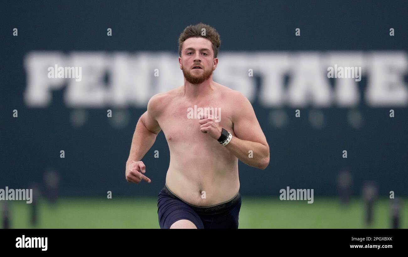 Quarterback Sean Clifford runs the 40-yard dash during Penn State's ...