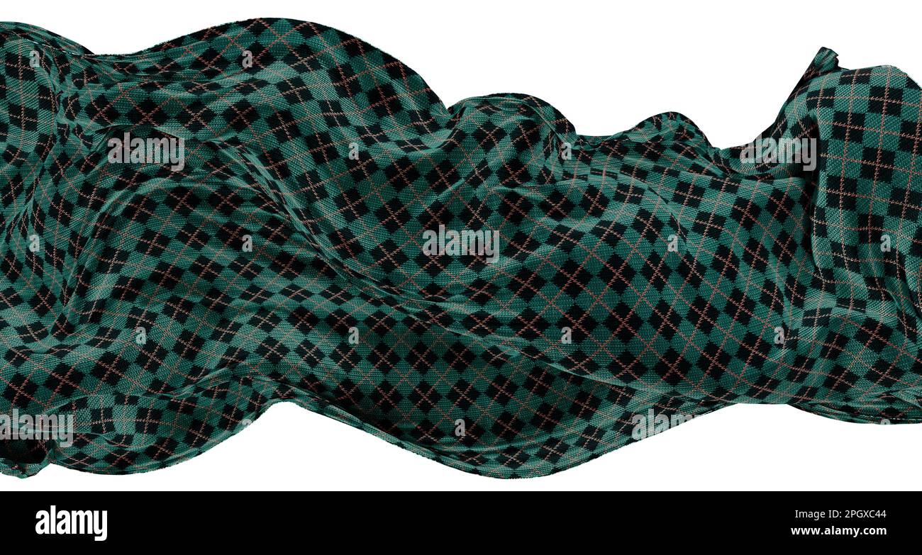 Abstract 3D rendered illustration of green checkered fabric textile ...