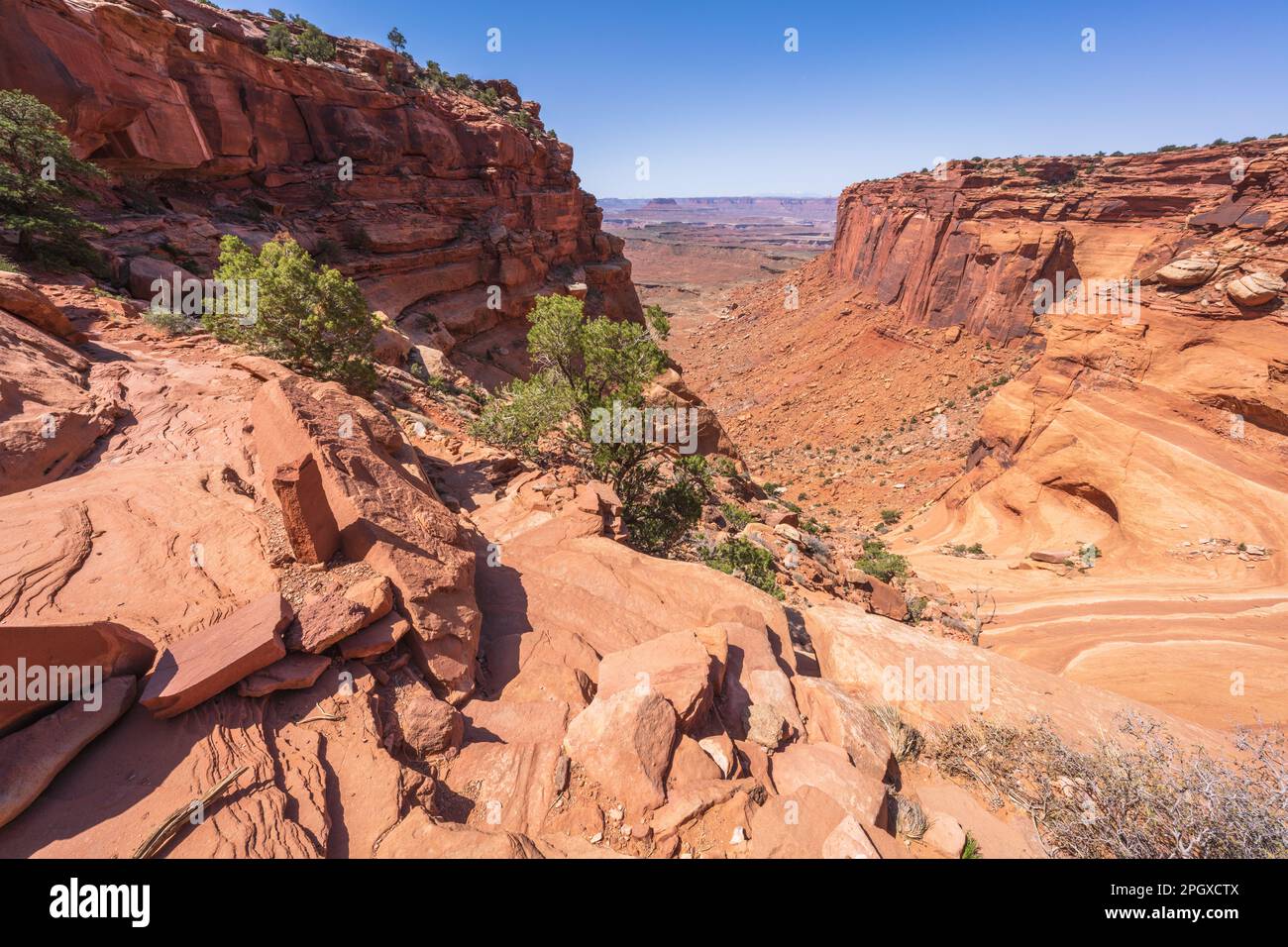hiking the murphy trail loop in the island in the sky in canyonlands national park in the usa ...