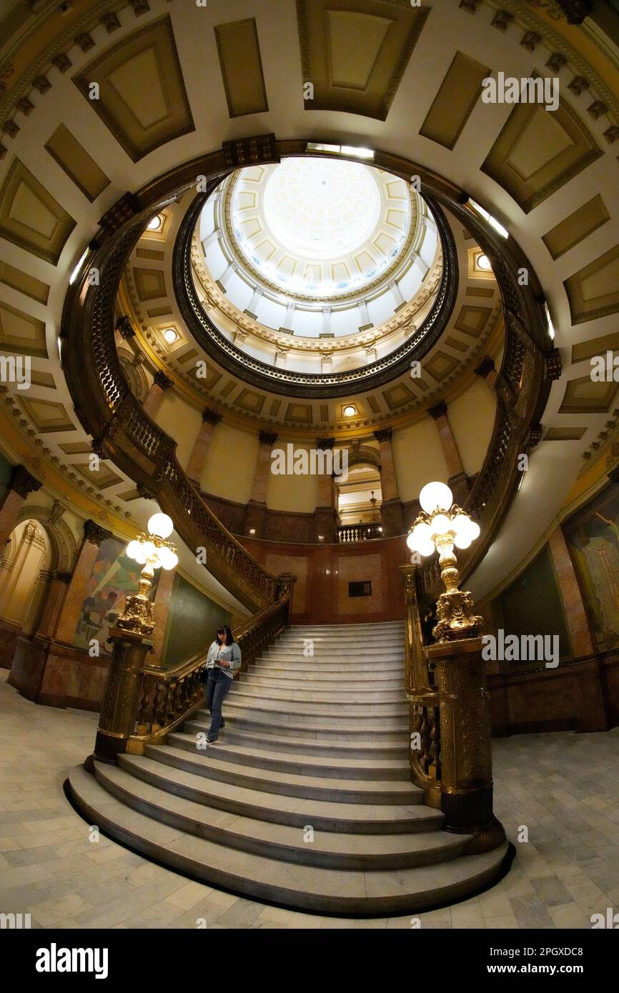 The dramatic architecture of the rotunda of the Colorado State Capitol ...