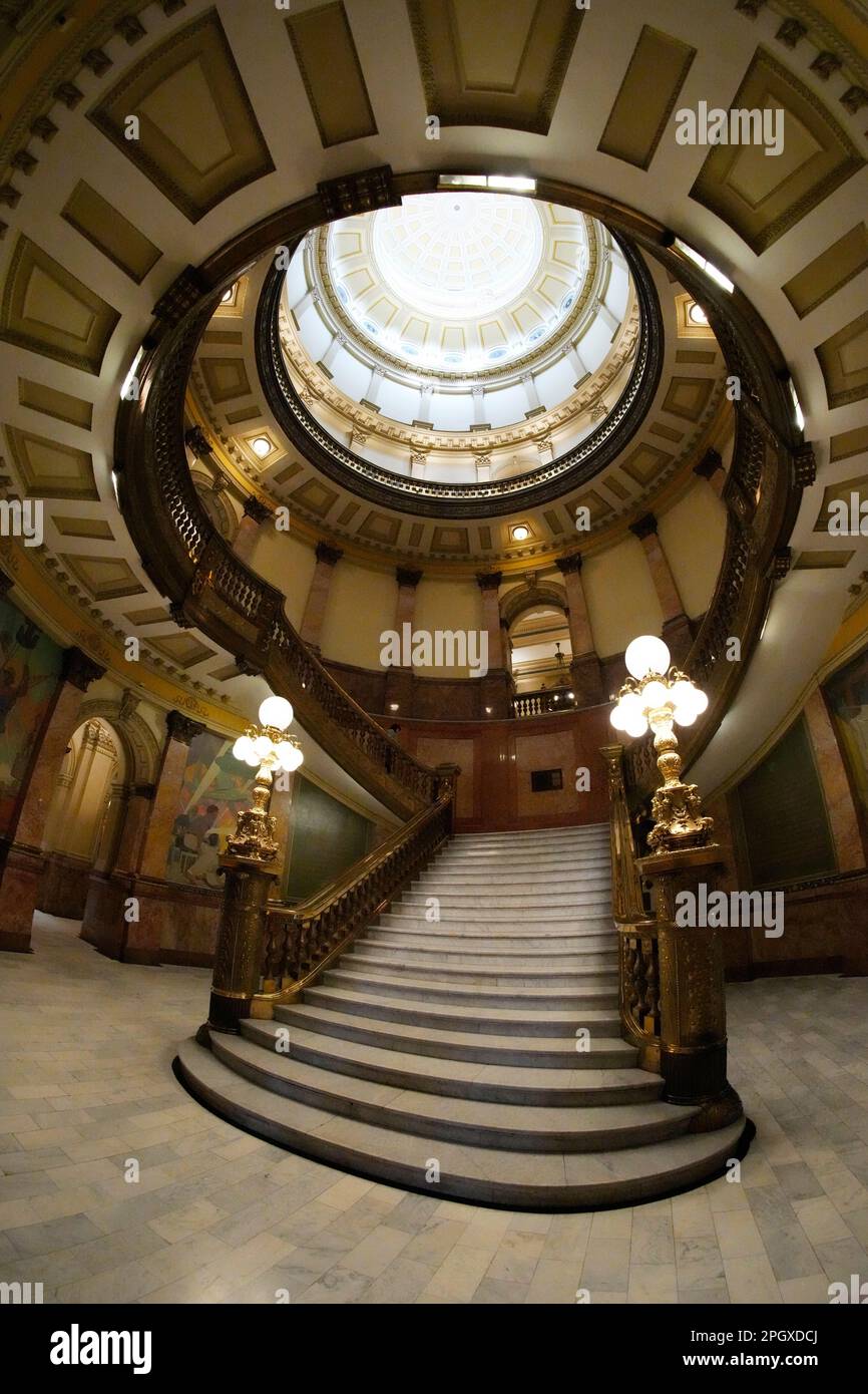 The dramatic architecture of the rotunda of the Colorado State Capitol ...